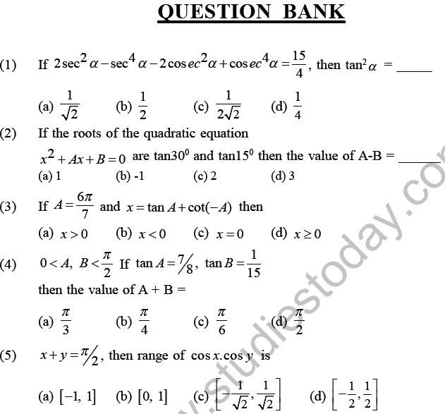 JEE Mathematics Trigonometric Functions MCQs Set C with Answers